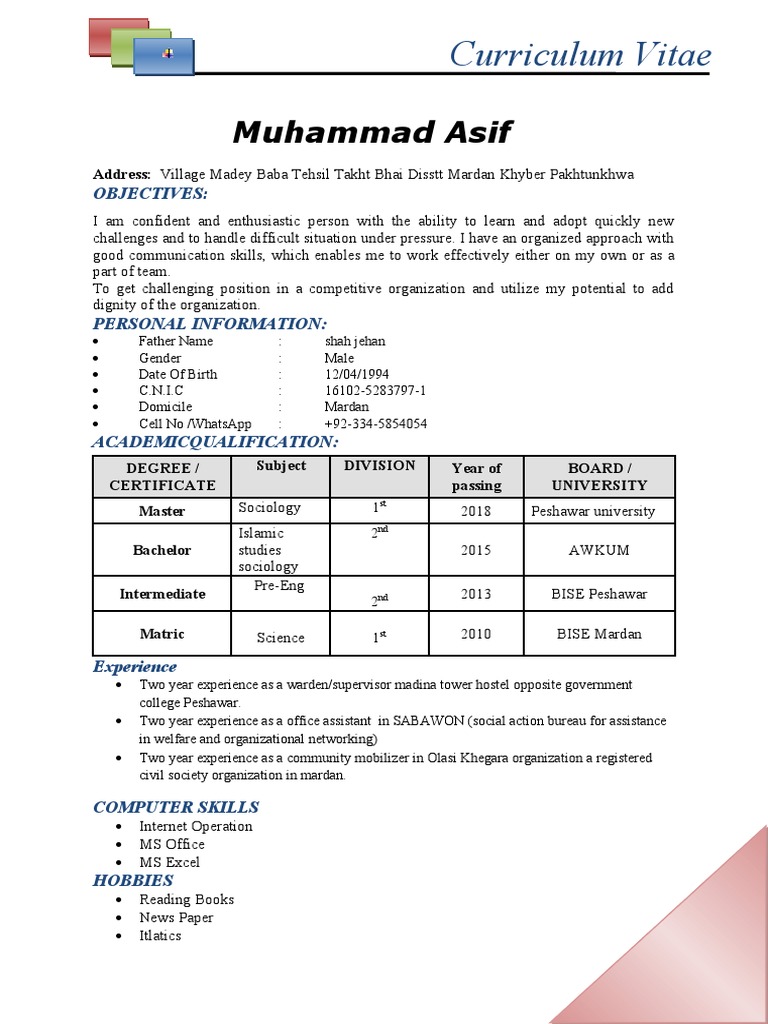 Curriculum Vitae: Muhammad Asif | PDF | Career & Growth