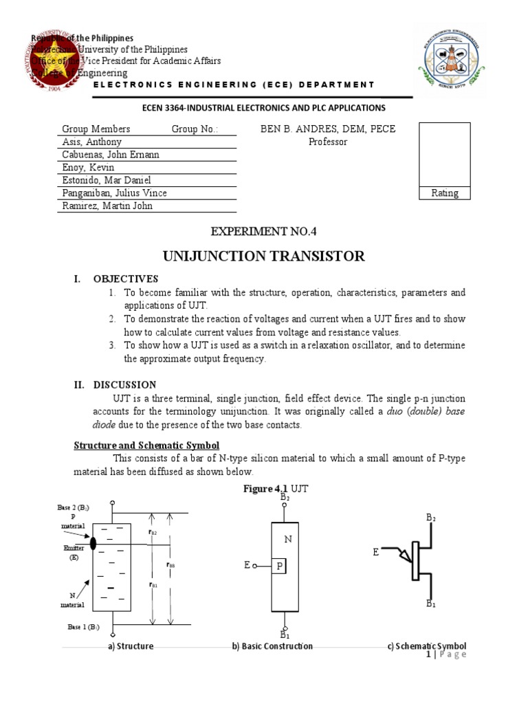 Unijunction Transistor: Experiment No.4 | PDF | Electrical Components ...