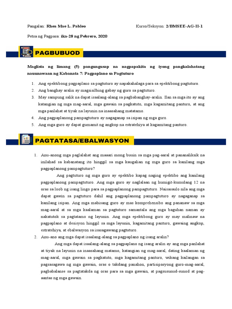 KABANATA 7: Pagpaplano Sa Pagtuturo | PDF