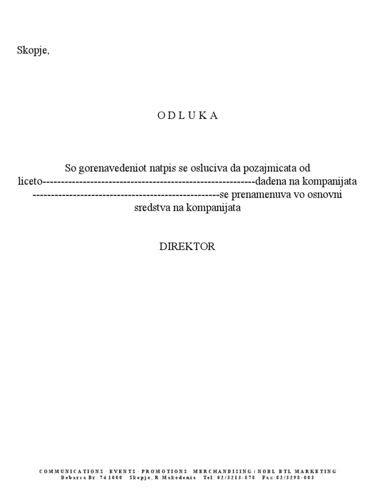 ODLUKA-za Prenamena Na Pozajmica | PDF