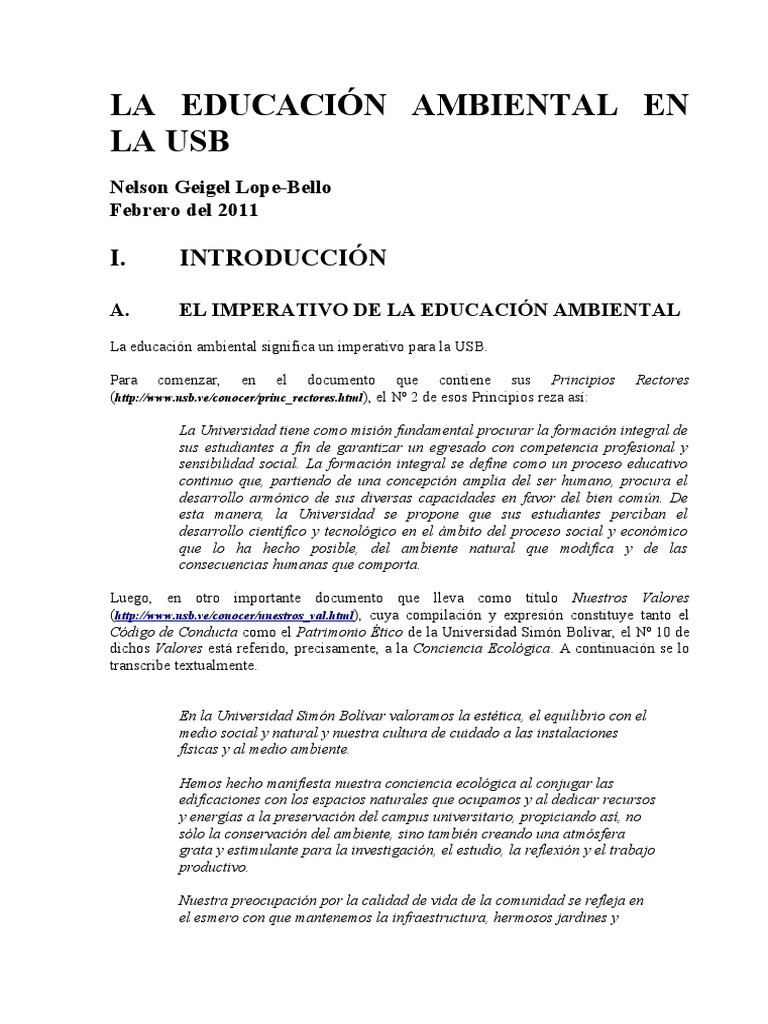 Educación Ambiental en la USB | PDF | Naturaleza | Sustentabilidad