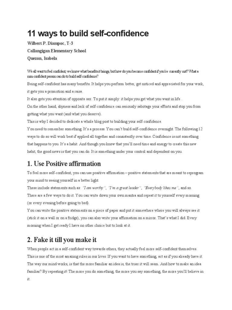 11 Ways To Build Self Confidence | PDF | Human Nature | Psychological ...