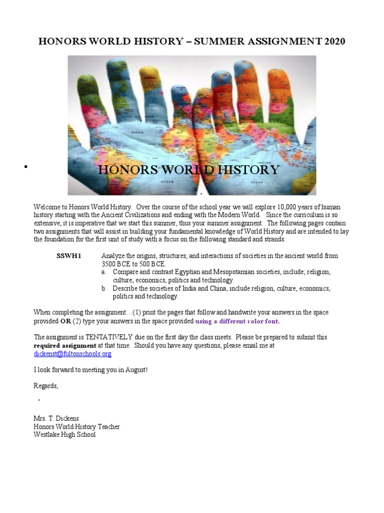 Honors World History Summer Assignment 2020 | PDF | Mesopotamia ...