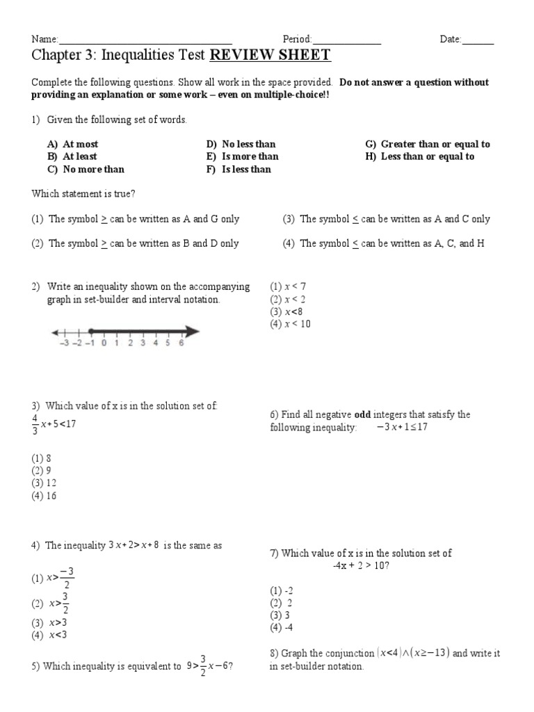 Chapter 3 Test REVIEW Sheet | Download Free PDF | Inequality ...