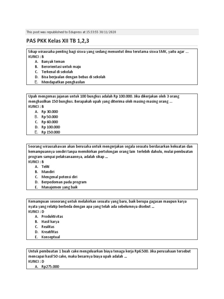Template Soal Edubox PAS PKK (XII) - Ria AW | PDF
