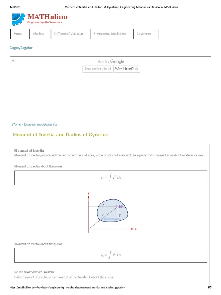 Moment of Inertia and Radius of Gyration - Engineering Mechanics Review ...