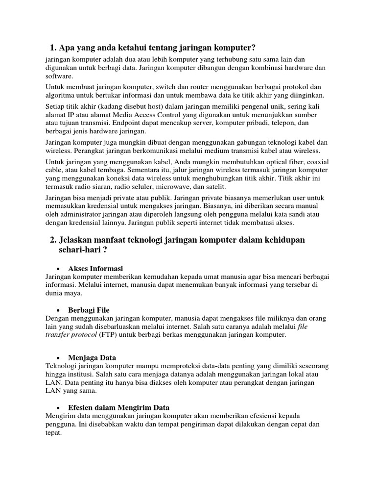 Tugas Jaringan Dan Komputer | PDF | Teknologi & Rekayasa