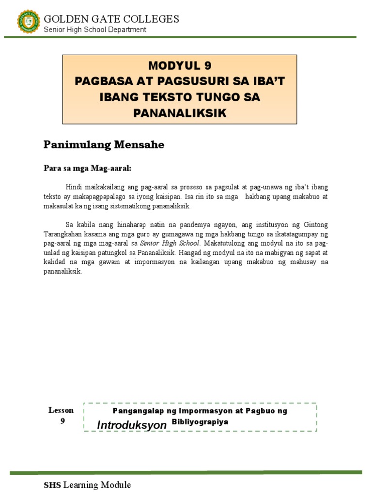 G12-M9-Pagbasa at Pagsusuri | PDF