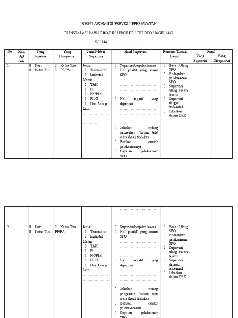 Format Laporan Supervisi Keperawatan | PDF