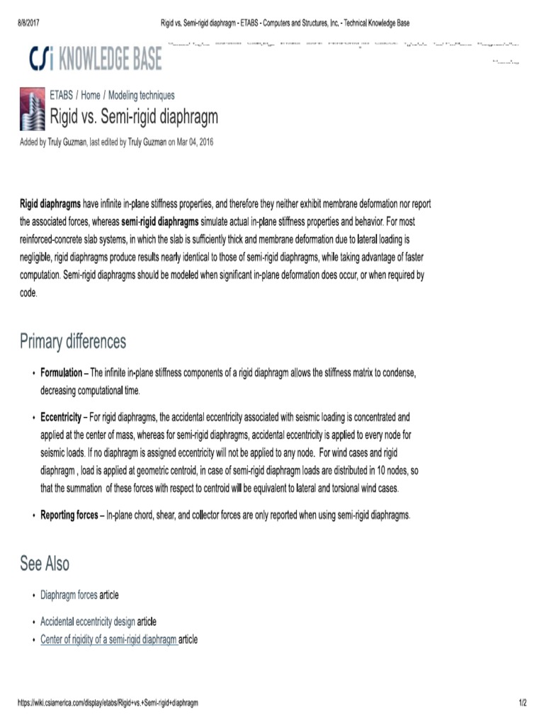 Rigid vs. Semi-Rigid Diaphragm - ETABS ... Tures, Inc | PDF