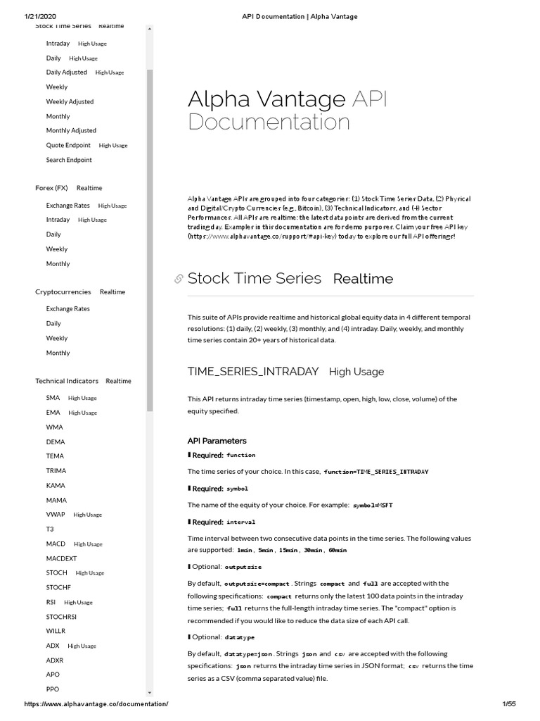 API Documentation Alpha Vantage | PDF | Comma Separated Values | Json