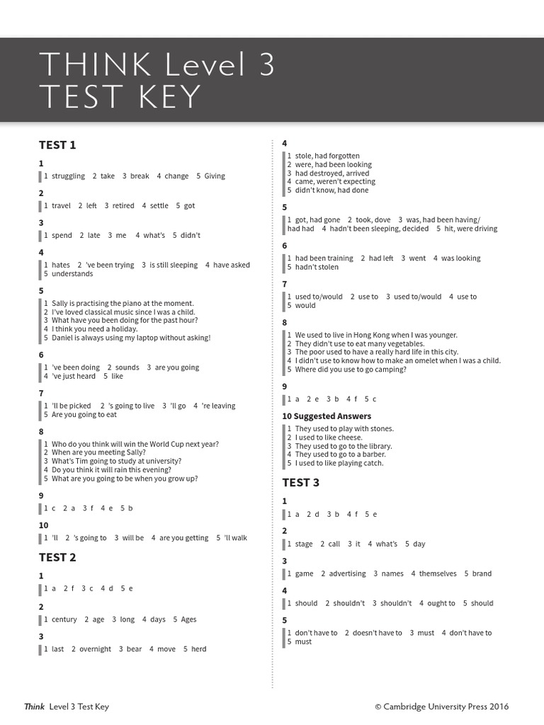THINK Level 3 Test Key | PDF | Writers