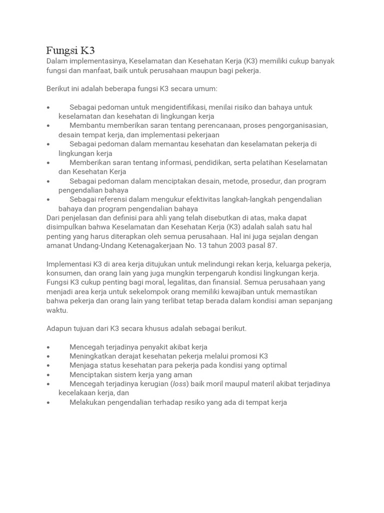 Fungsi K3 | PDF
