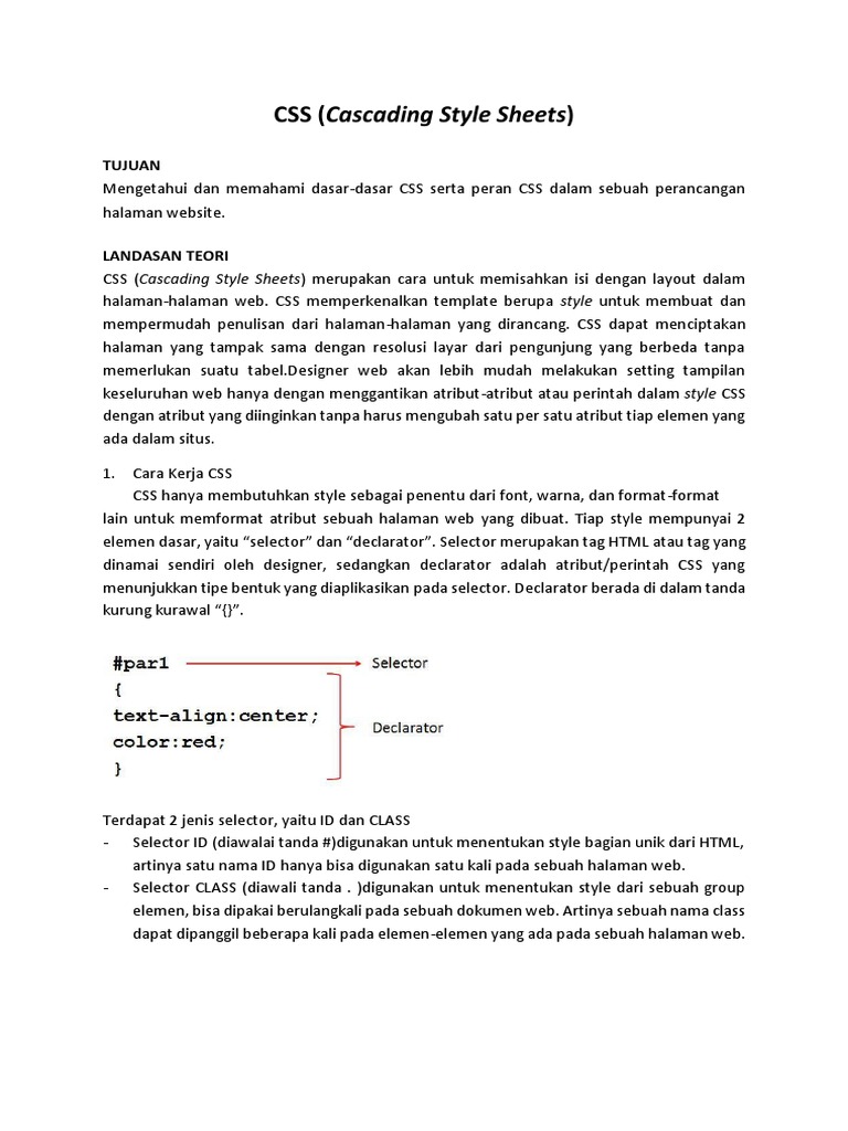 CSS (Cascading Style Sheets) : Tujuan | PDF