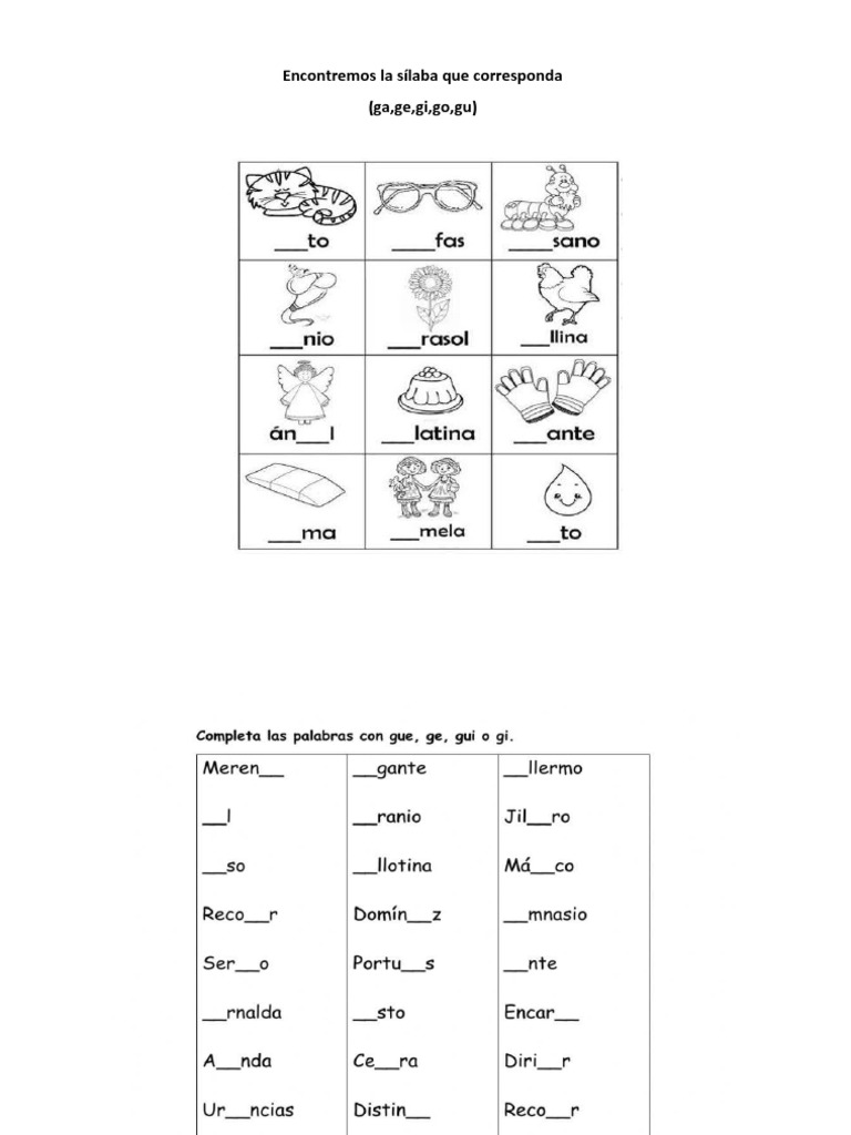 Sílaba Ga Ge Gi Go Gu Gue Gui | PDF