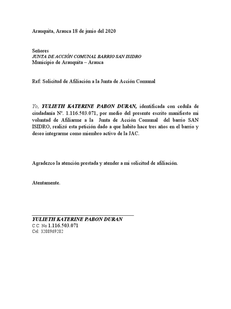 Solicitudes de afiliación a Juntas de Acción Comunal en el municipio de Arauquita, Arauca | PDF ...