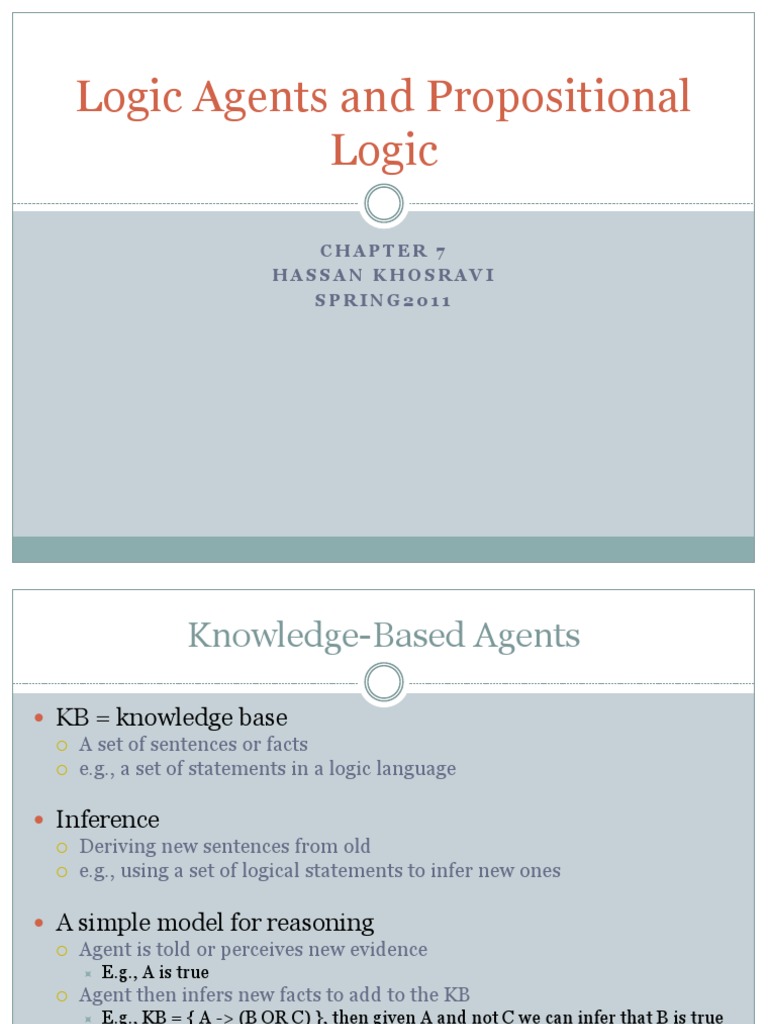 Logic Agents and Propositional Logic: Hassan Khosravi SPRING2011 | Download Free PDF | Logical ...