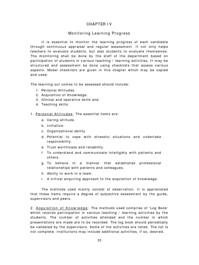 Monitoring Learning Progress: 1. Personal Attitudes: The Essential Items Are | PDF | Medical ...