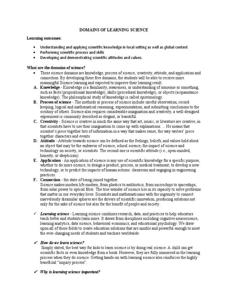 Domains of Learning Science Explained | PDF | Observation | Science