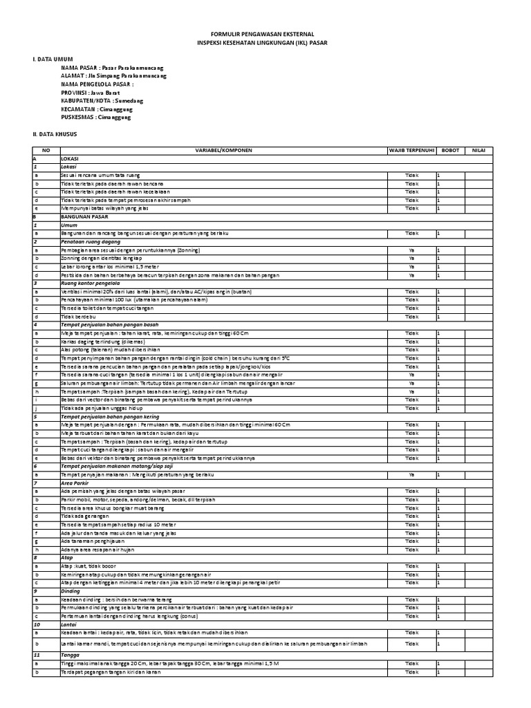 Formulir IKL Pasar Parakanmuncang | PDF