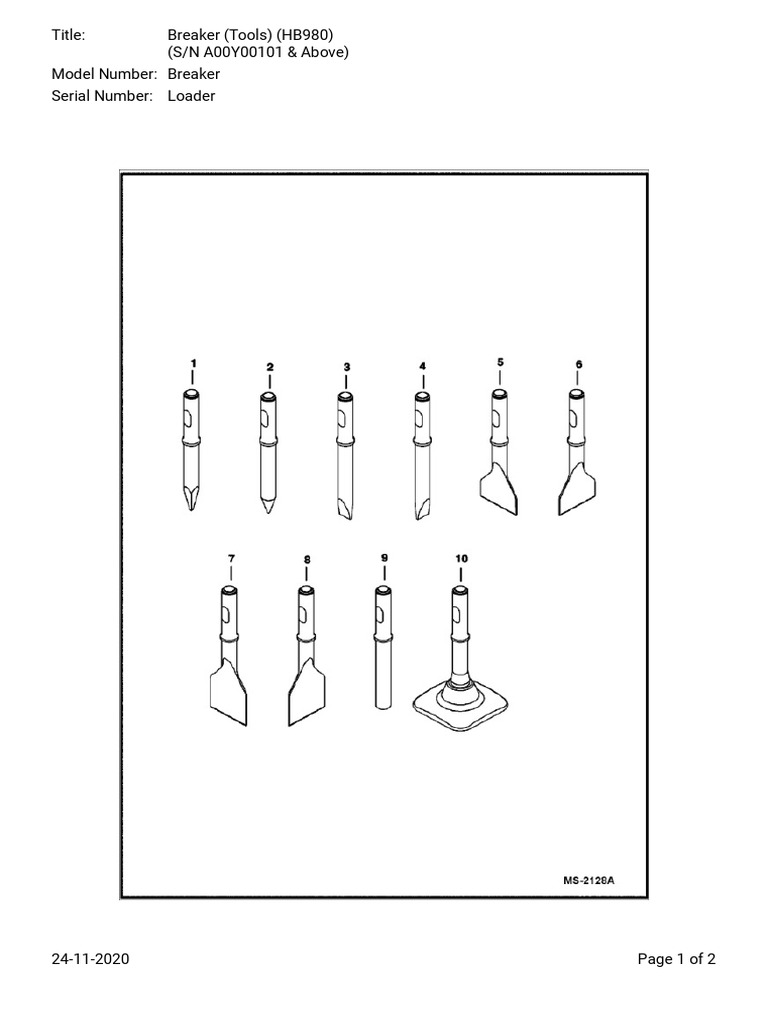 HB980 Hydraulic Breaker Tool List | PDF | Home & Garden | Art