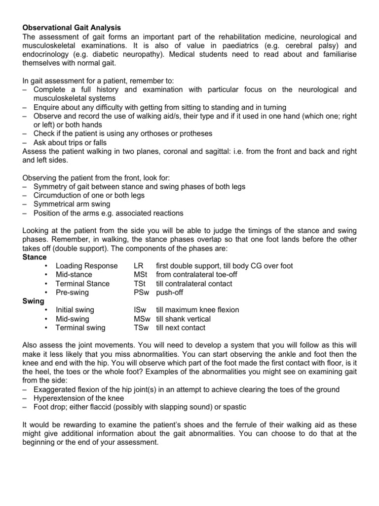 Observational Gait Assessment Guide | PDF | Anatomical Terms Of Motion ...