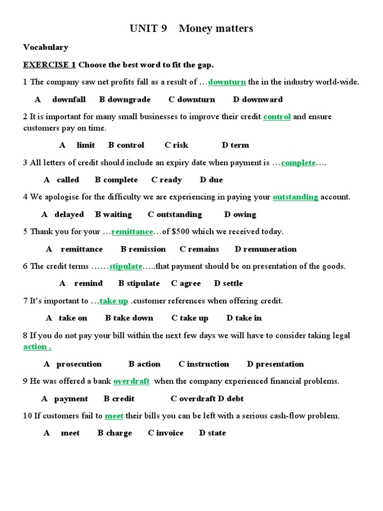 UNIT 9 Money Matters | PDF