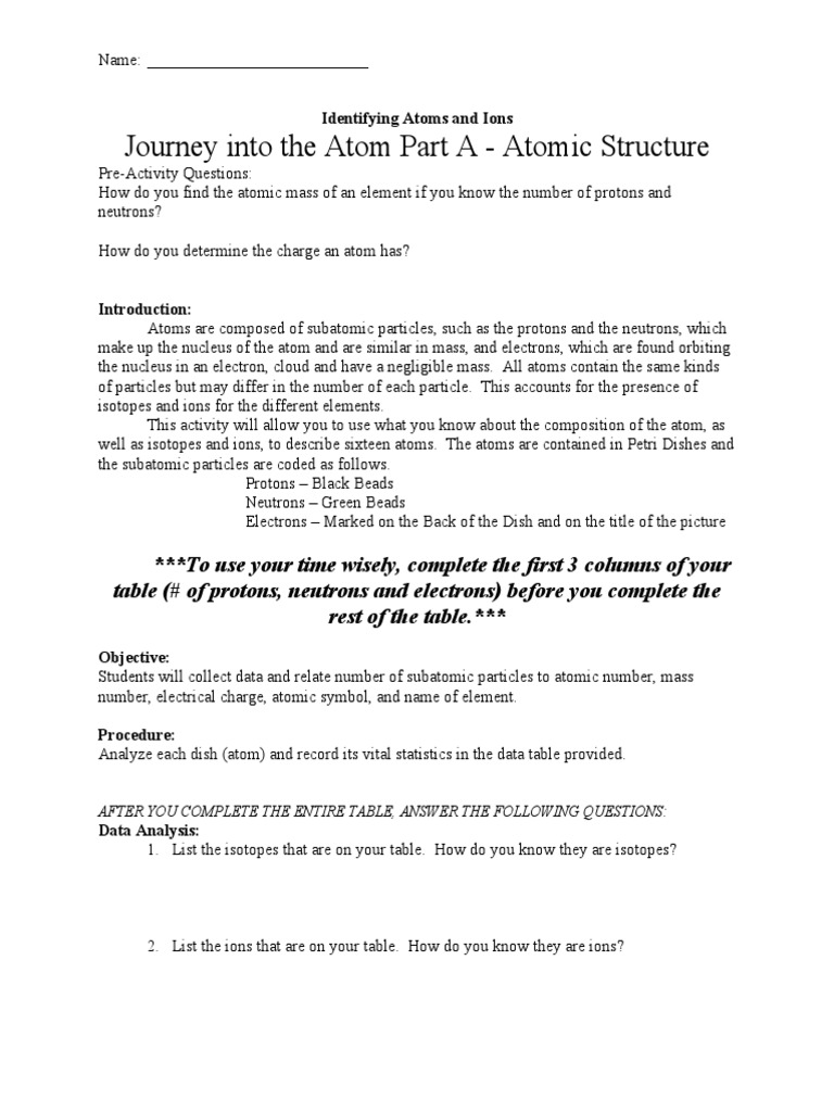 Journey Into The Atom Part A Virtual-1 | PDF | Atoms | Proton