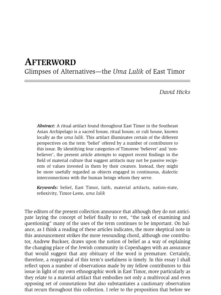 The Uma Lulik of East Timor | PDF | Rituals | East Timor