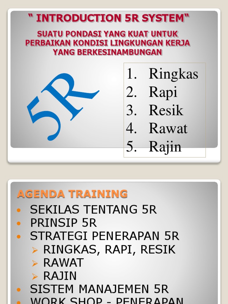 " Introduction 5R System": 1. Ringkas 2. Rapi 3. Resik 4. Rawat 5 ...