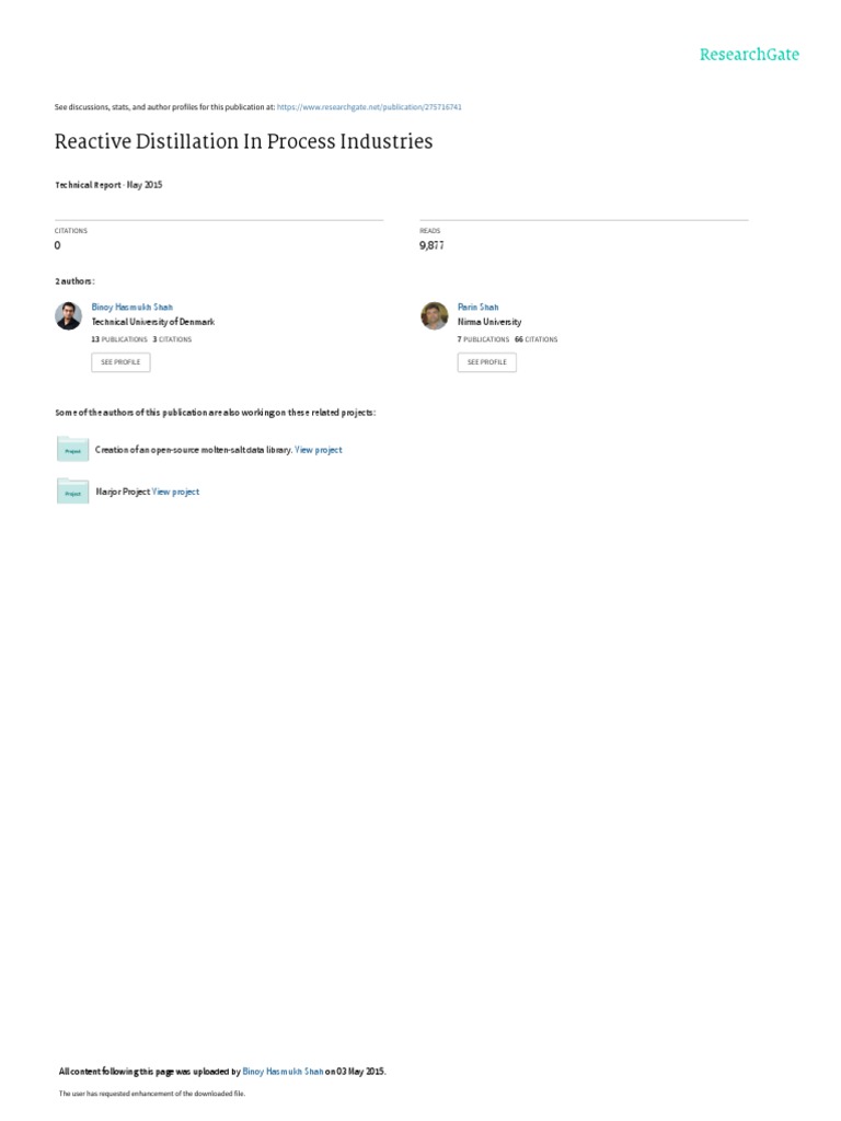 Reactive Distillation Report | PDF | Distillation | Catalysis