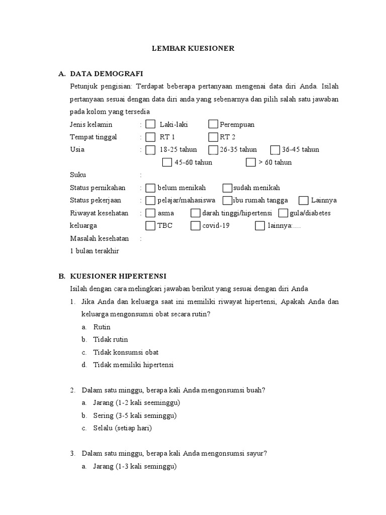 Lembar Kuesioner | PDF