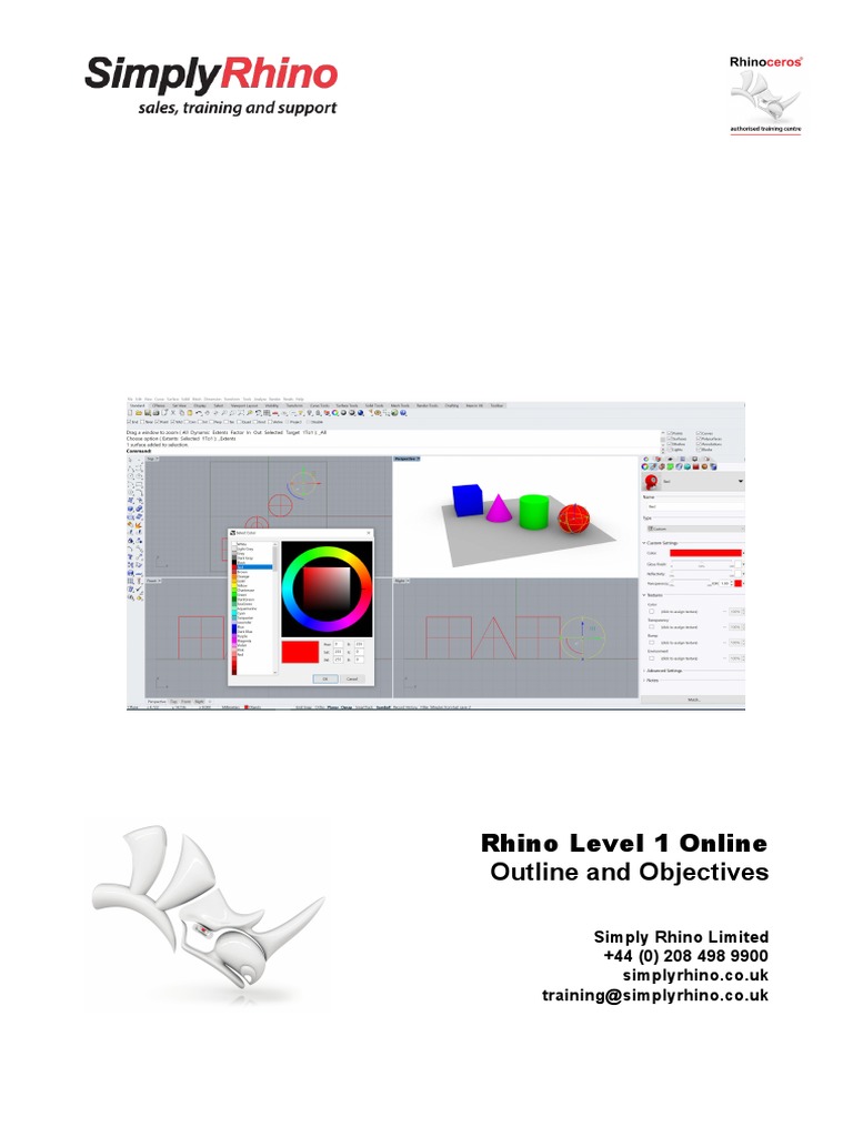 Rhino Level 1 Online Outline and Objectives | PDF | Rendering (Computer ...