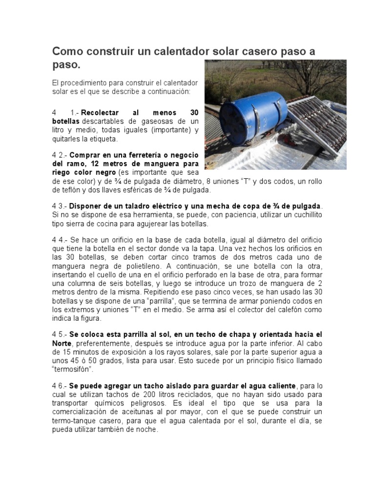 Como Construir Un Calentador Solar Casero Paso A Paso | PDF