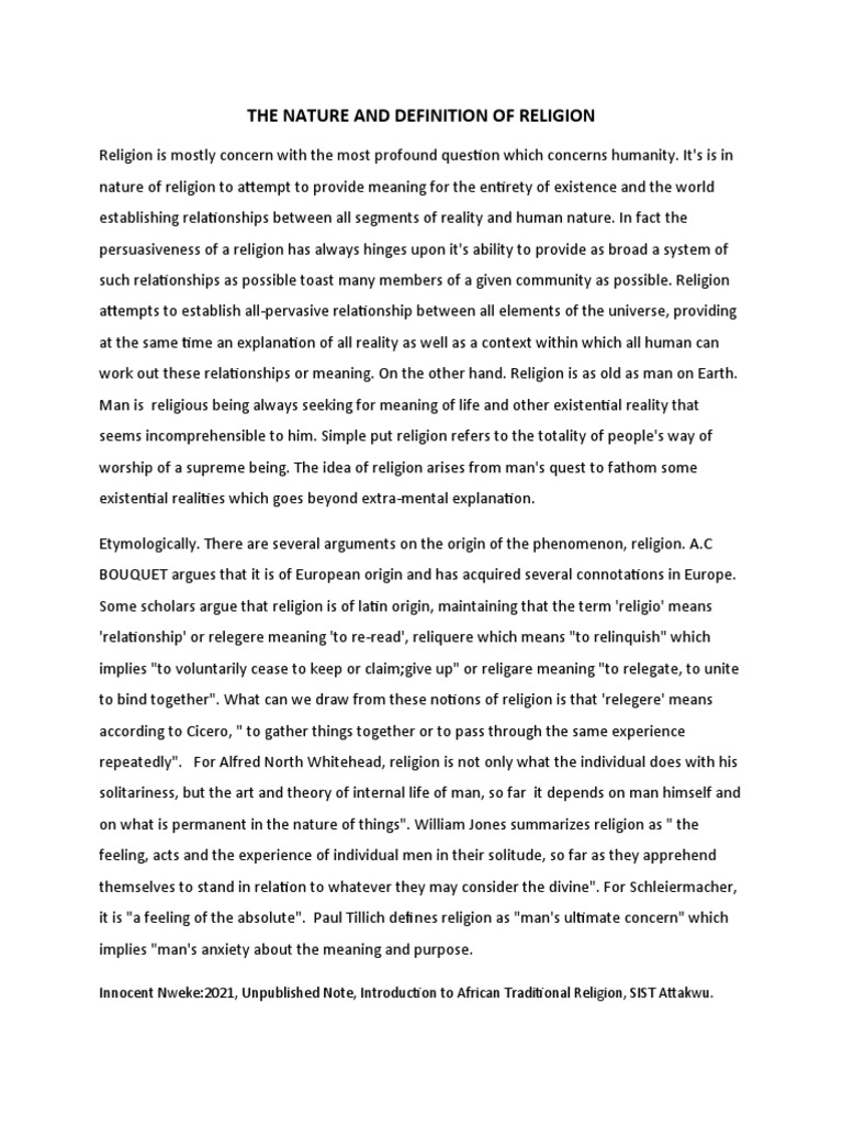 The Nature and Definition of Religion | PDF | Reality | Metaphysics
