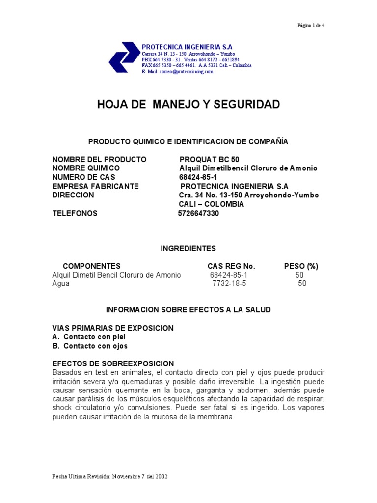 Proquat BC 50 | PDF | Agua | Mercurio (Elemento)