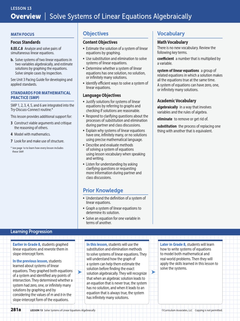 Teacher Math Lesson 13 8th Grade | PDF | System Of Linear Equations ...