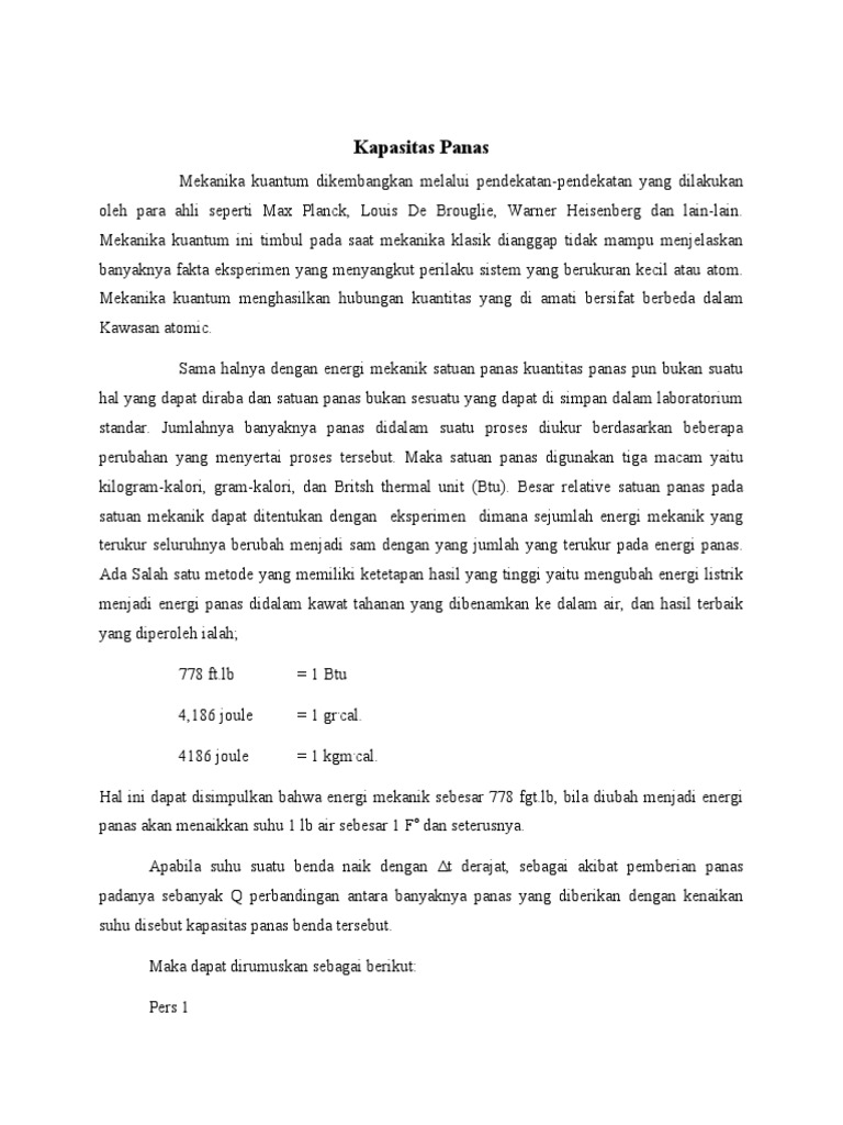 Satuan Kapasitas Panas dan Penelitiannya | PDF