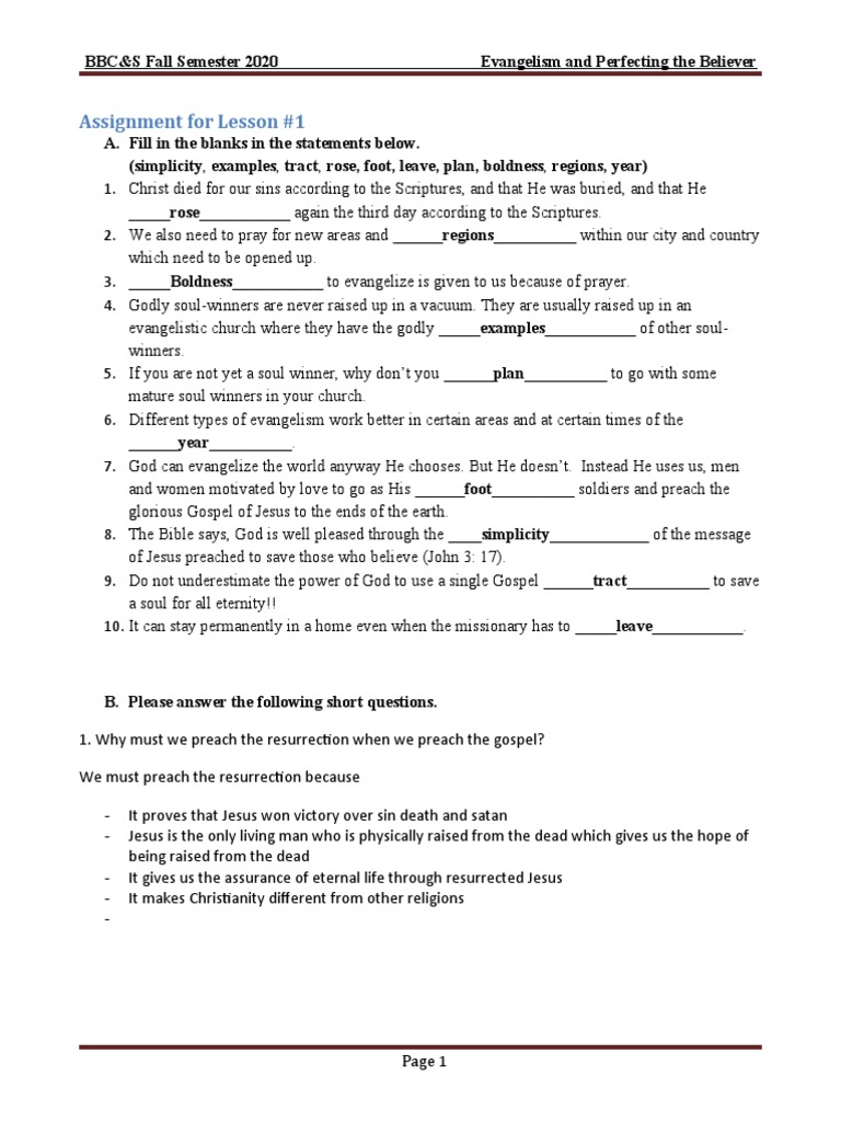 Assignment Lesson 1 and 2 Evangelism | PDF | Resurrection Of Jesus ...