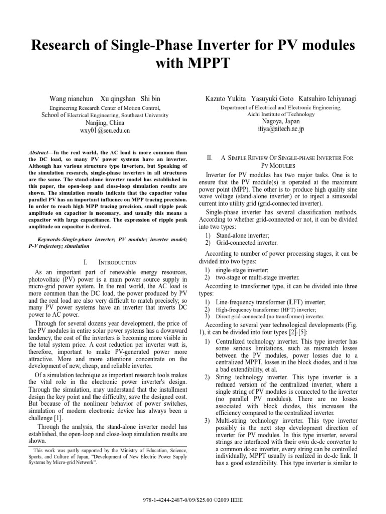 Research of Single-Phase Inverter For PV Modules With MPPT | PDF ...