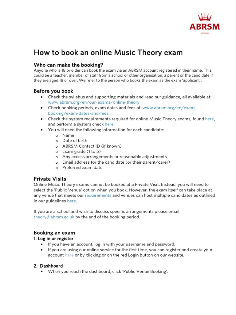 Booking Online Music Theory Exams Guide | PDF | Login | Test (Assessment)