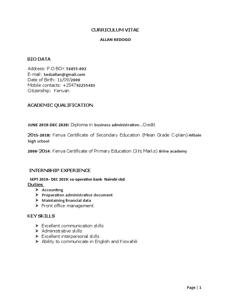 SEPT 2019 - DEC 2019: Co-Operative Bank-Nairobi CBD: Page - 1 | PDF