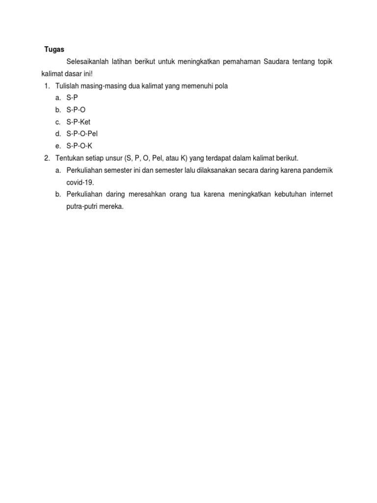 Latihan Pertemuan Ke-5 Kalimat Dasar | PDF