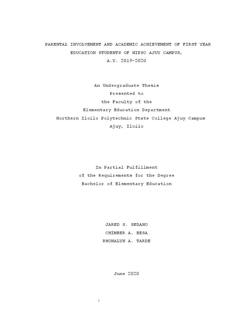 Parental Involvement and Academic Achievement of First Year | PDF ...