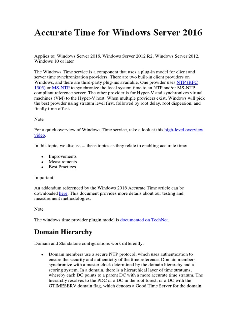Accurate Time For Windows Server 2016 | PDF | Hyper V | Group Policy
