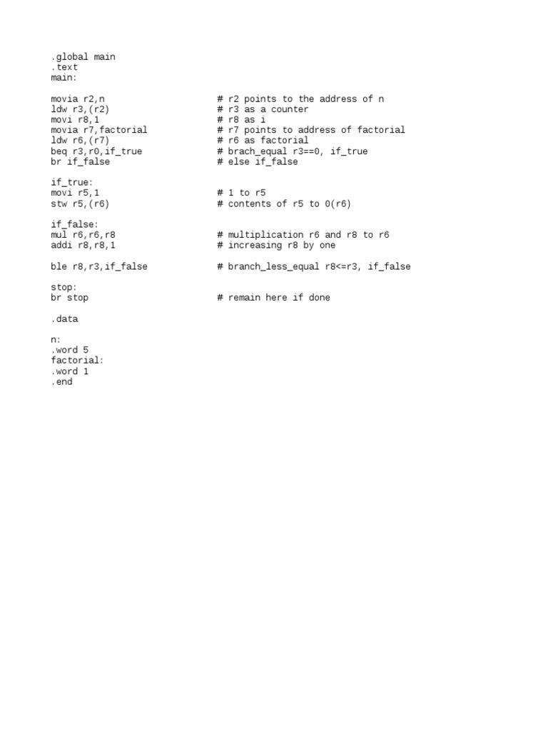Factorial Assembly Language | PDF