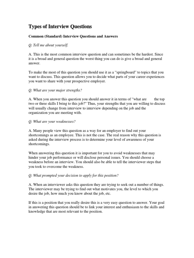 Types of Interview Questions | PDF | Interview | Question