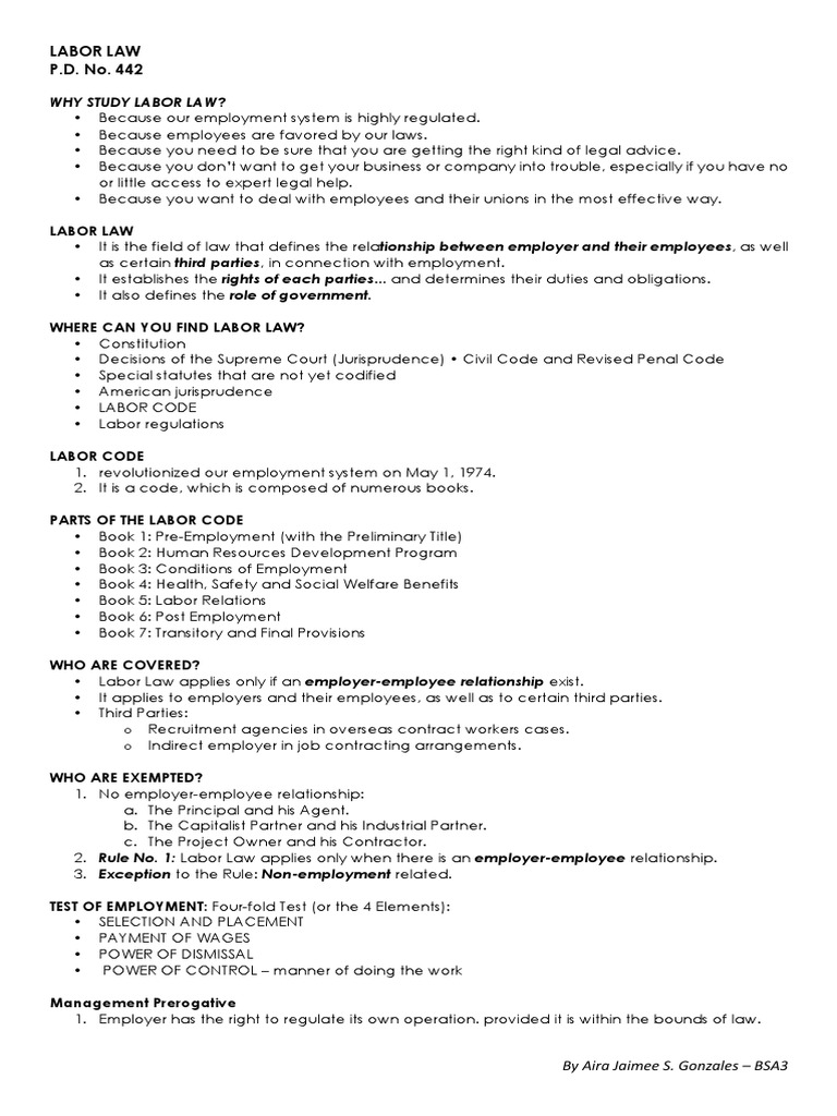 Labor Law P.D. No. 442 | PDF | Overtime | Employment