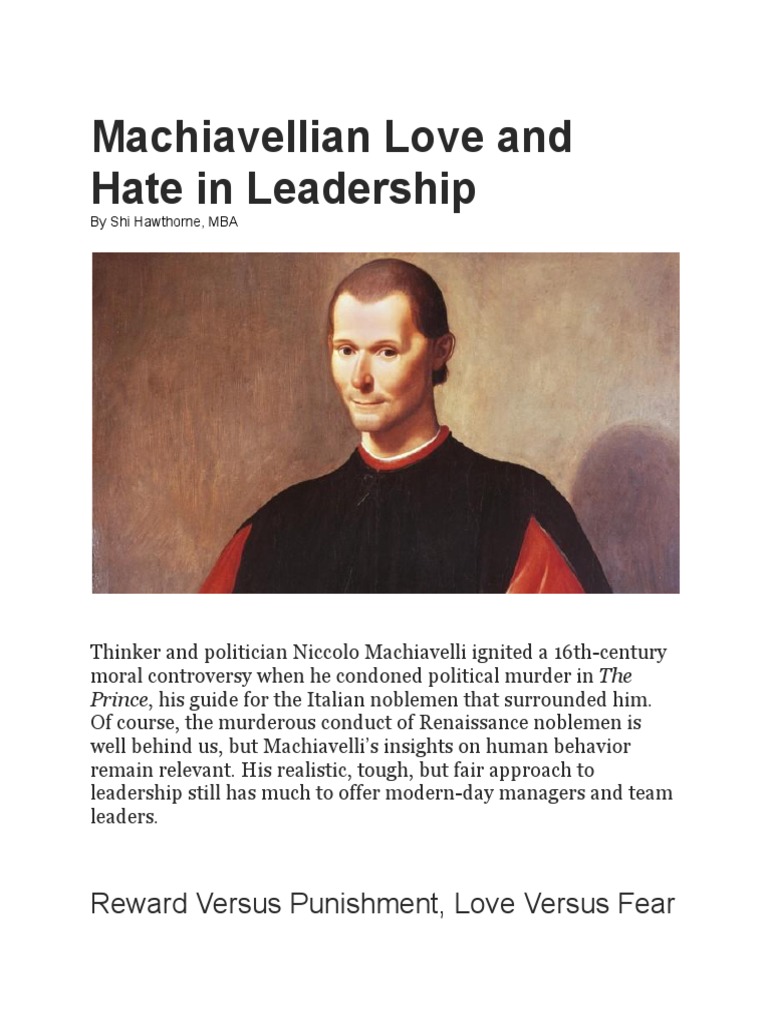 Machiavellian Leadership: Love vs. Fear | PDF | Niccolò Machiavelli ...
