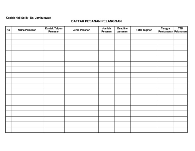 Daftar Pesanan Pelanggan - JW | PDF